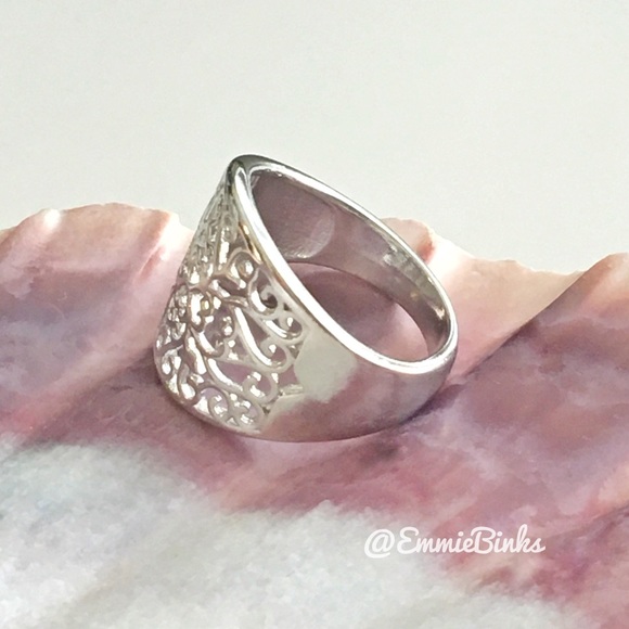 Jewelry | New Hollowed Out Silver Filigree Scroll Statement Ring Cut ...